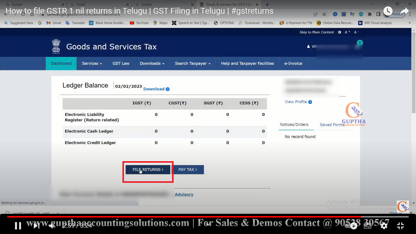 How to file GSTR 1 nil returns in Telugu - Guptha Accounting Solutions